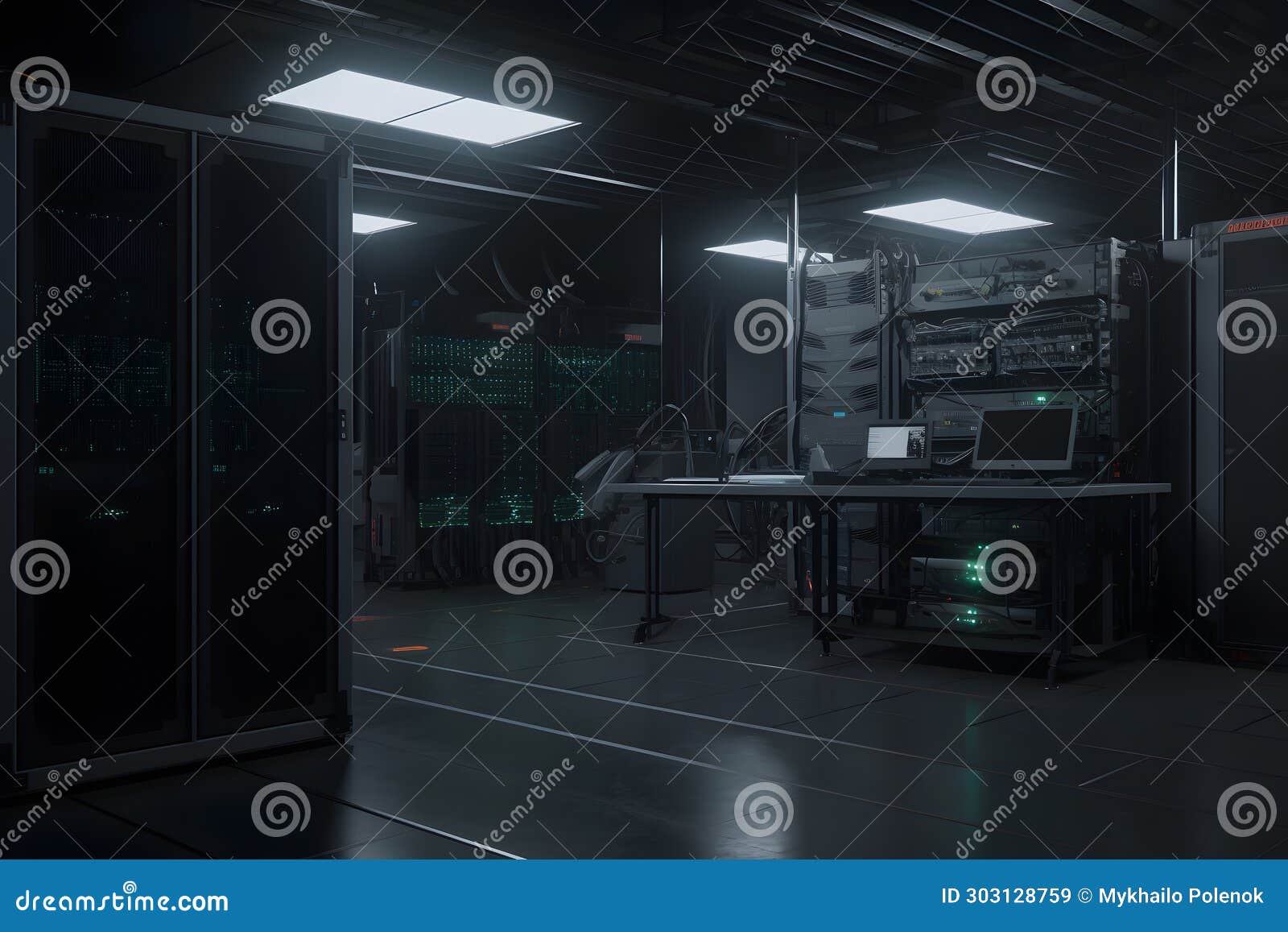 Shot of Data Center with Multiple Rows of Fully Operational Server ...