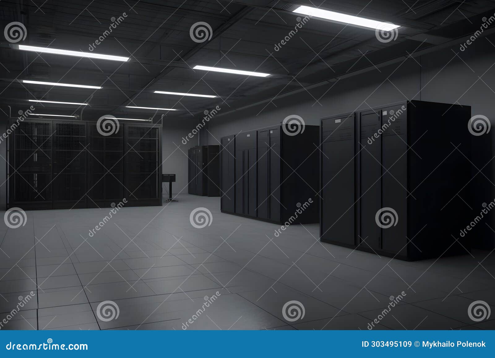 Shot of Data Center with Multiple Rows of Fully Operational Server ...