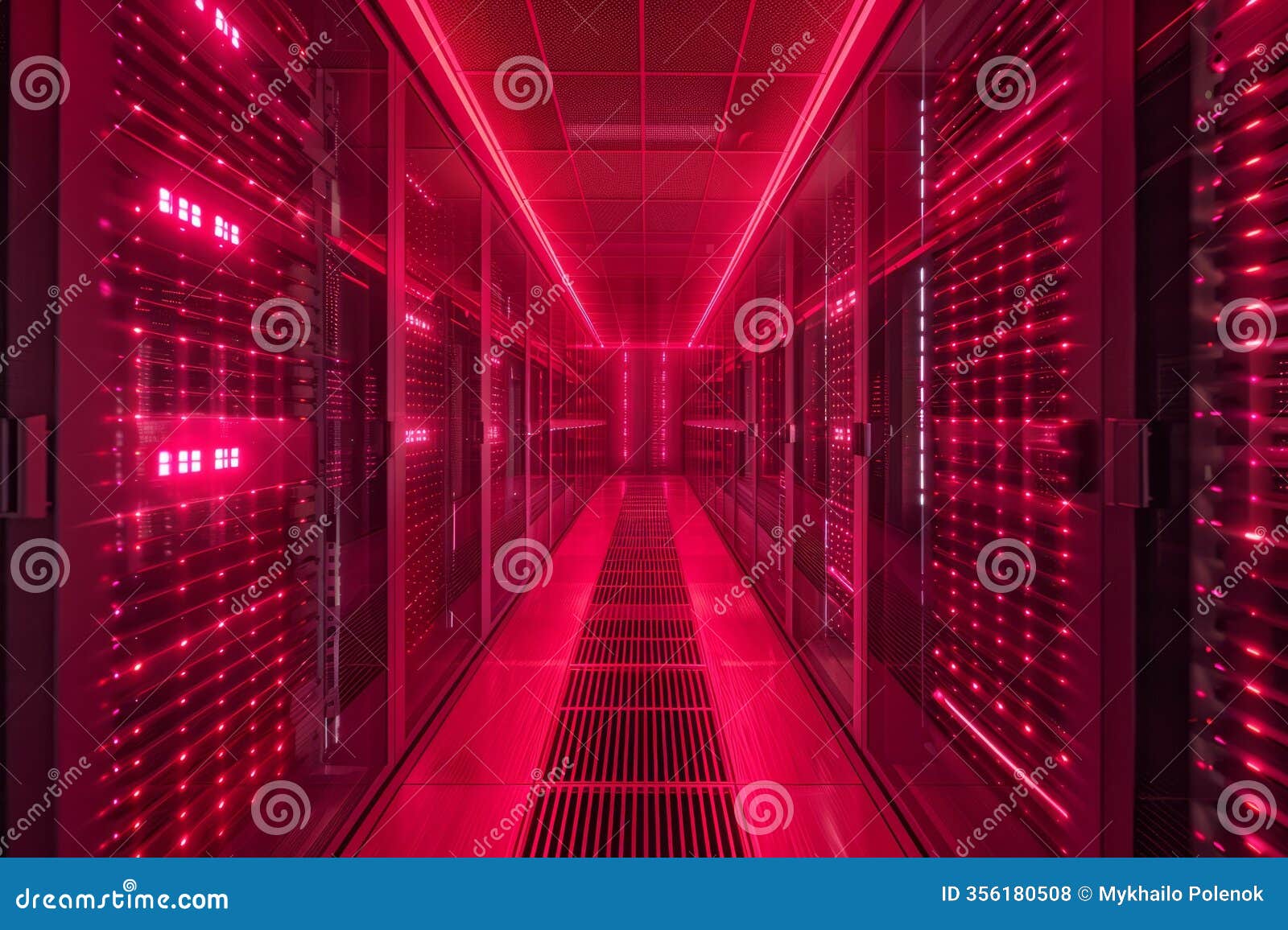 Shot of Data Center with Multiple Rows of Fully Operational Server ...