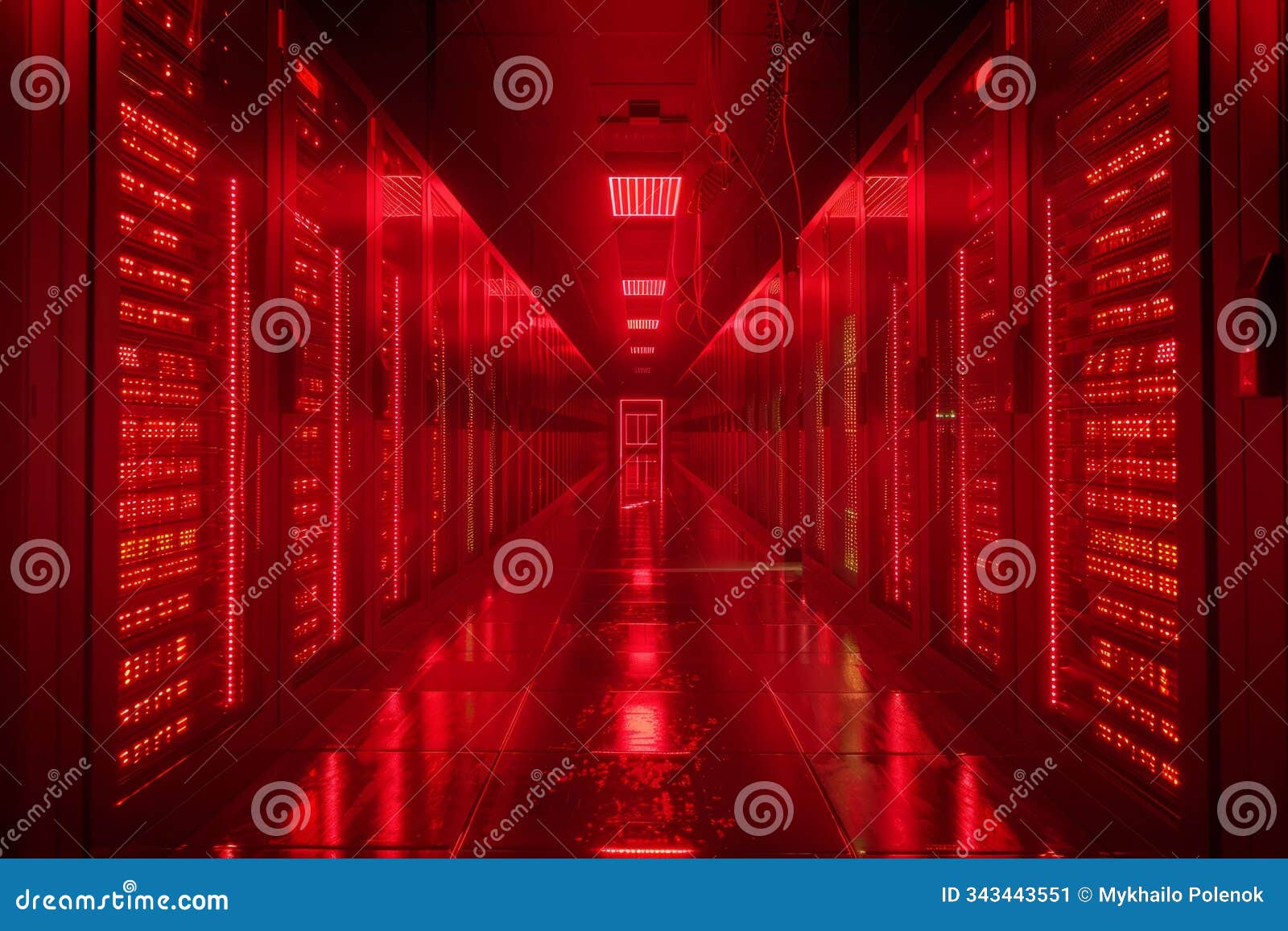 Shot of Data Center with Multiple Rows of Fully Operational Server ...