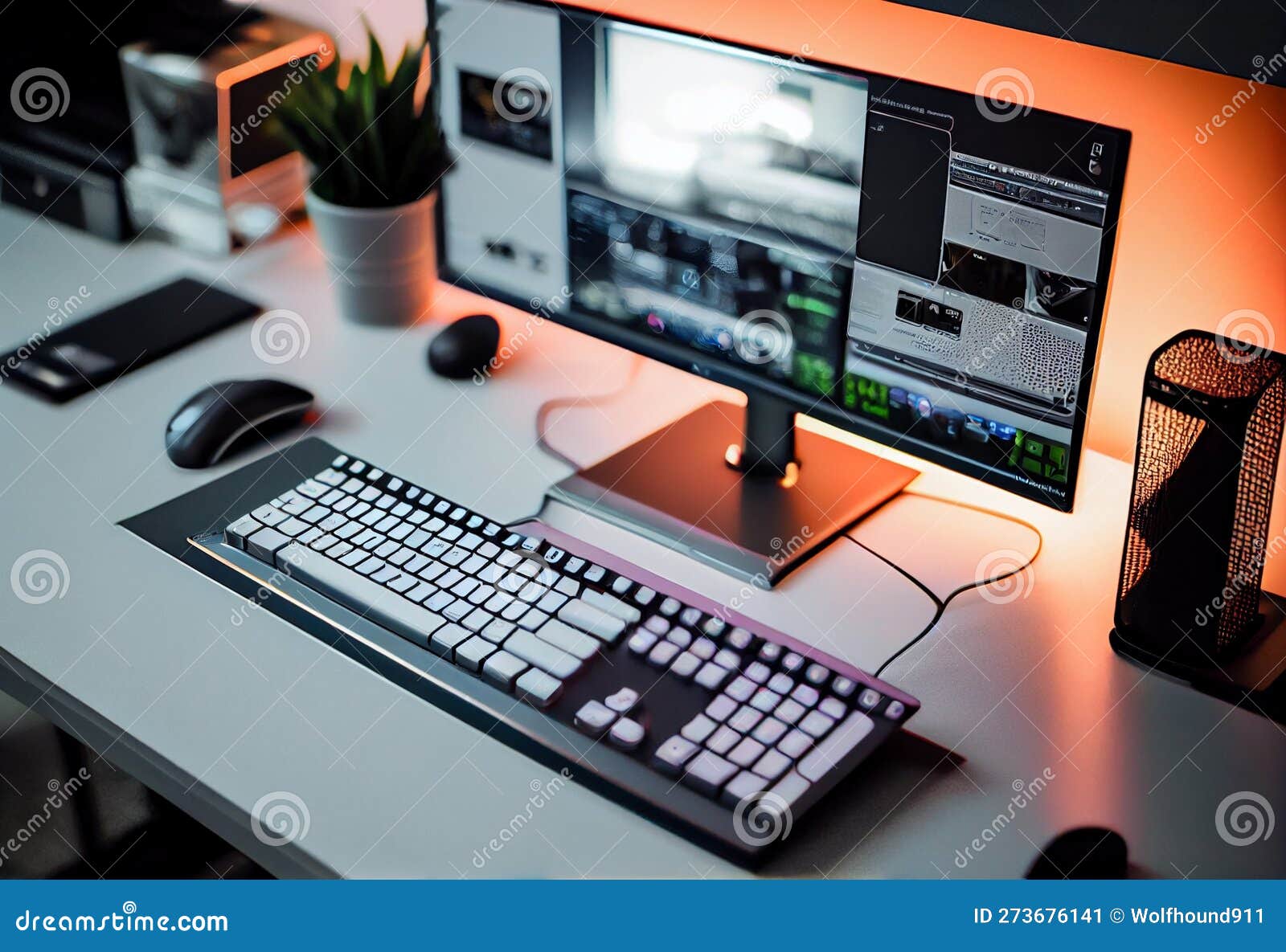 Shot of a Desktop Computer and Keyboard and Mouse in the Creative Modern Office.Generate Ai ...