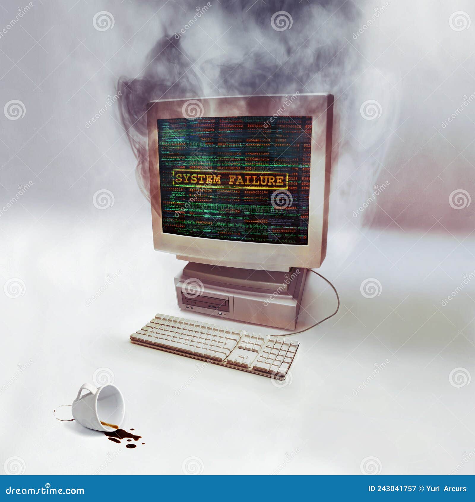 This Computers Time is Up. Shot of a Desktop Computer Smoking after ...