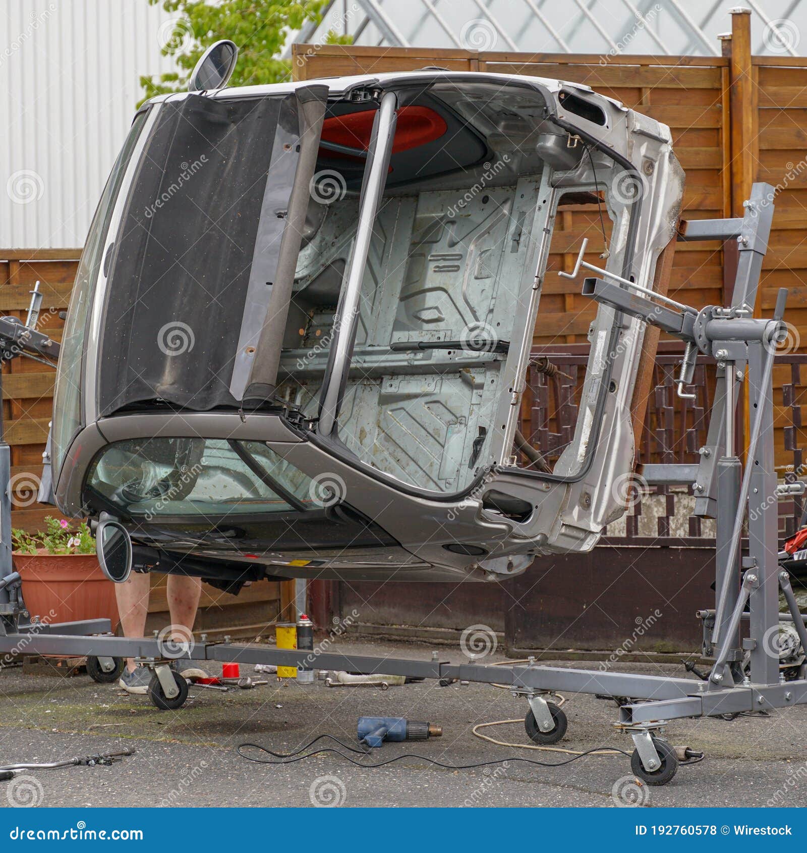 Shot of a DIY Car Repair in the Front Yard Stock Photo - Image of ...