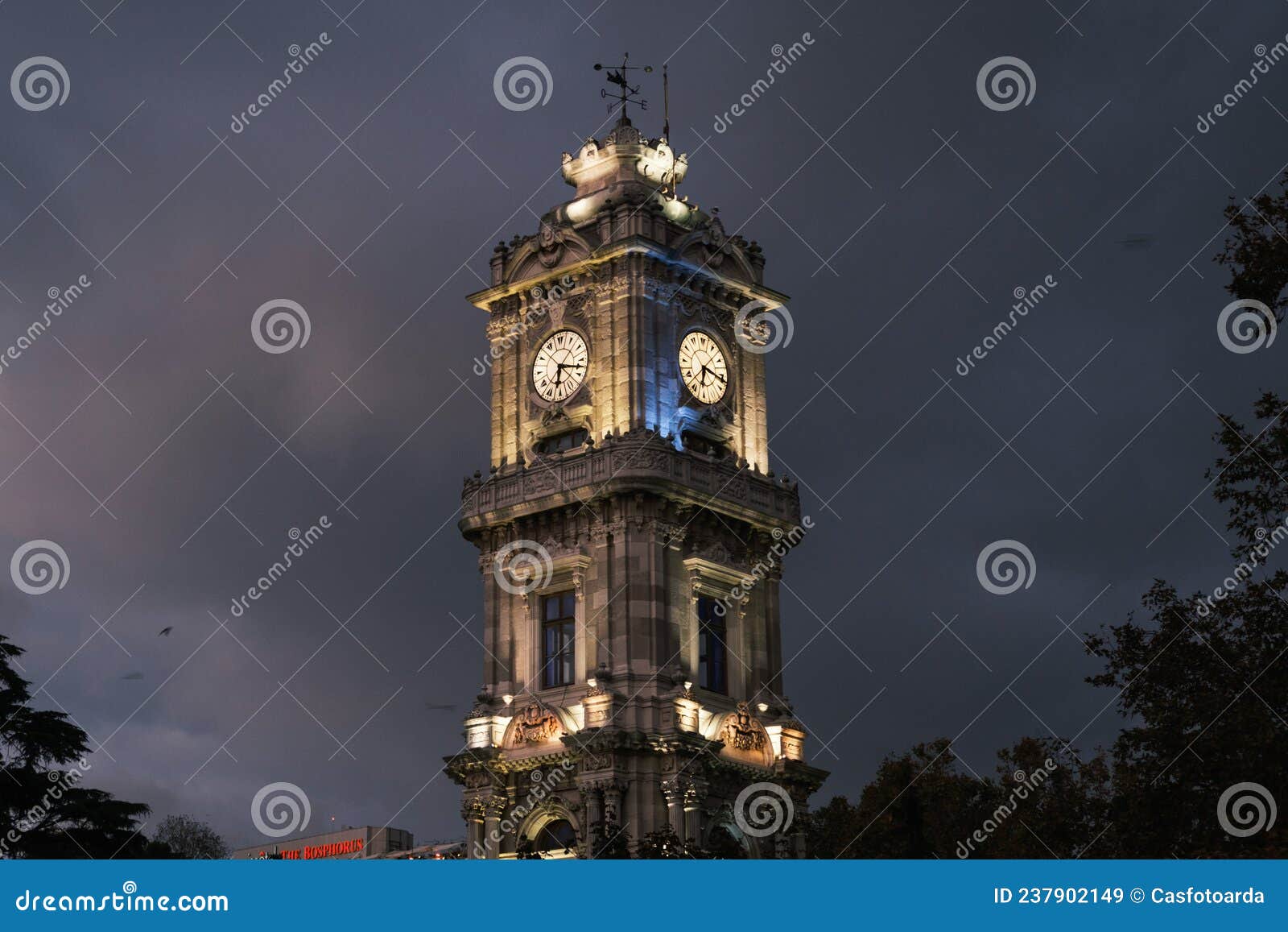 Shot Dolmabahce Clock Tower at Night Editorial Stock Image - Image of ...