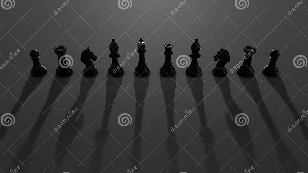 Shot of Black Chess Pieces with Dramatic Light Moving and Creating ...