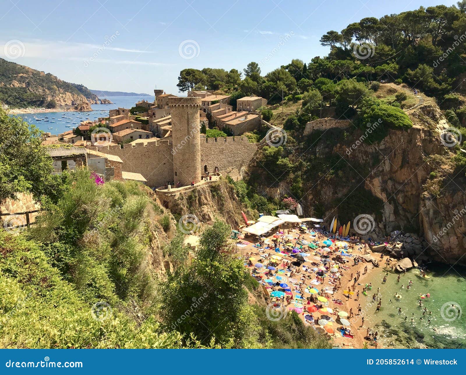 Shot Of El Codolar Beach Behind The Walls, Tossa De Mar Stock Photo ...