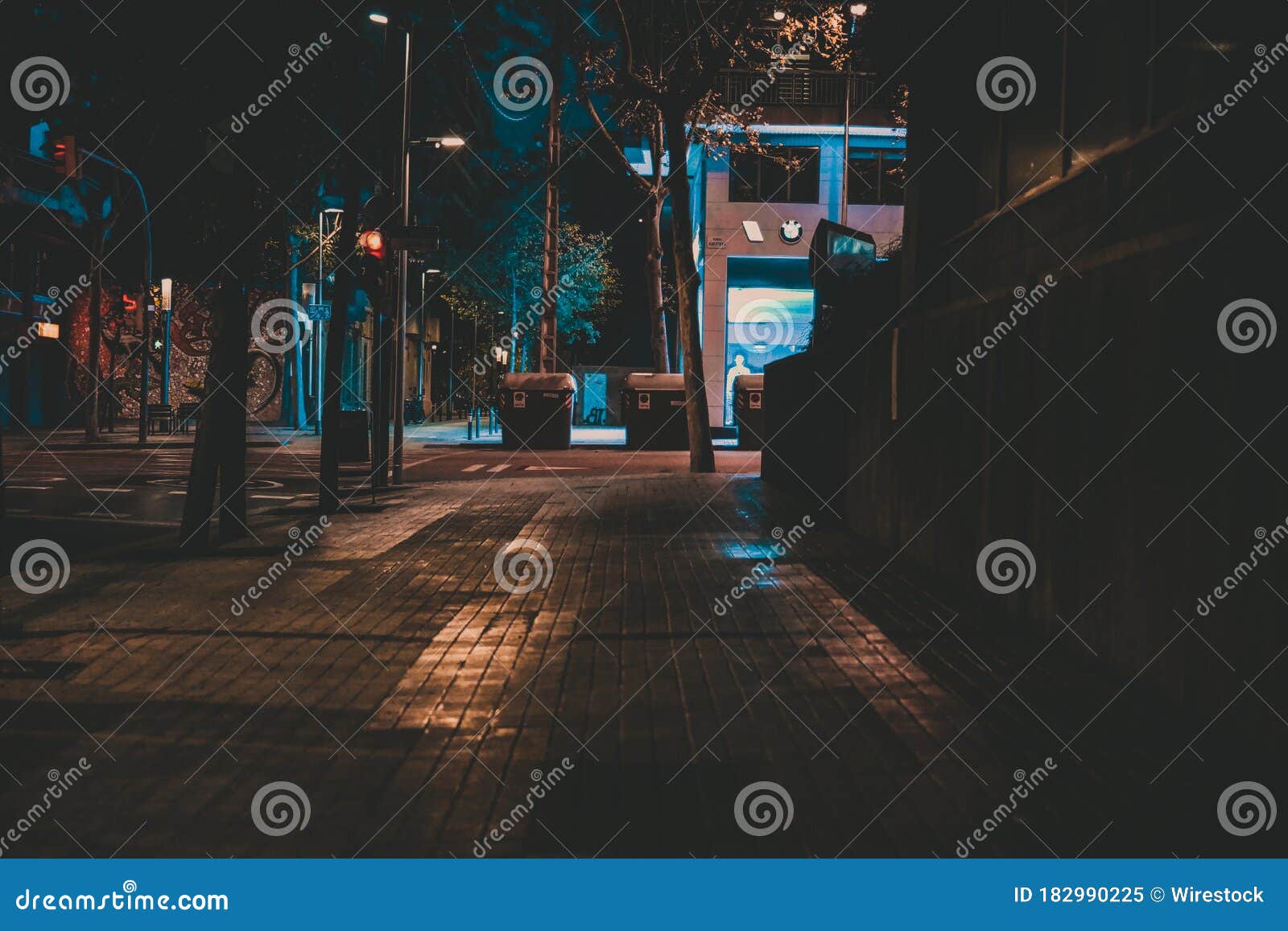 Shot of an Empty City Sidewalk Captured during the Night Stock Image ...