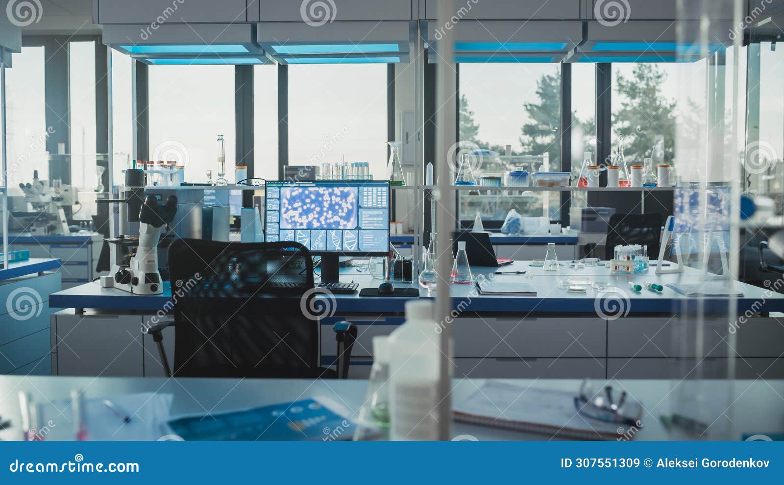 Shot of an Empty Modern High-Tech Medical Science Laboratory ...