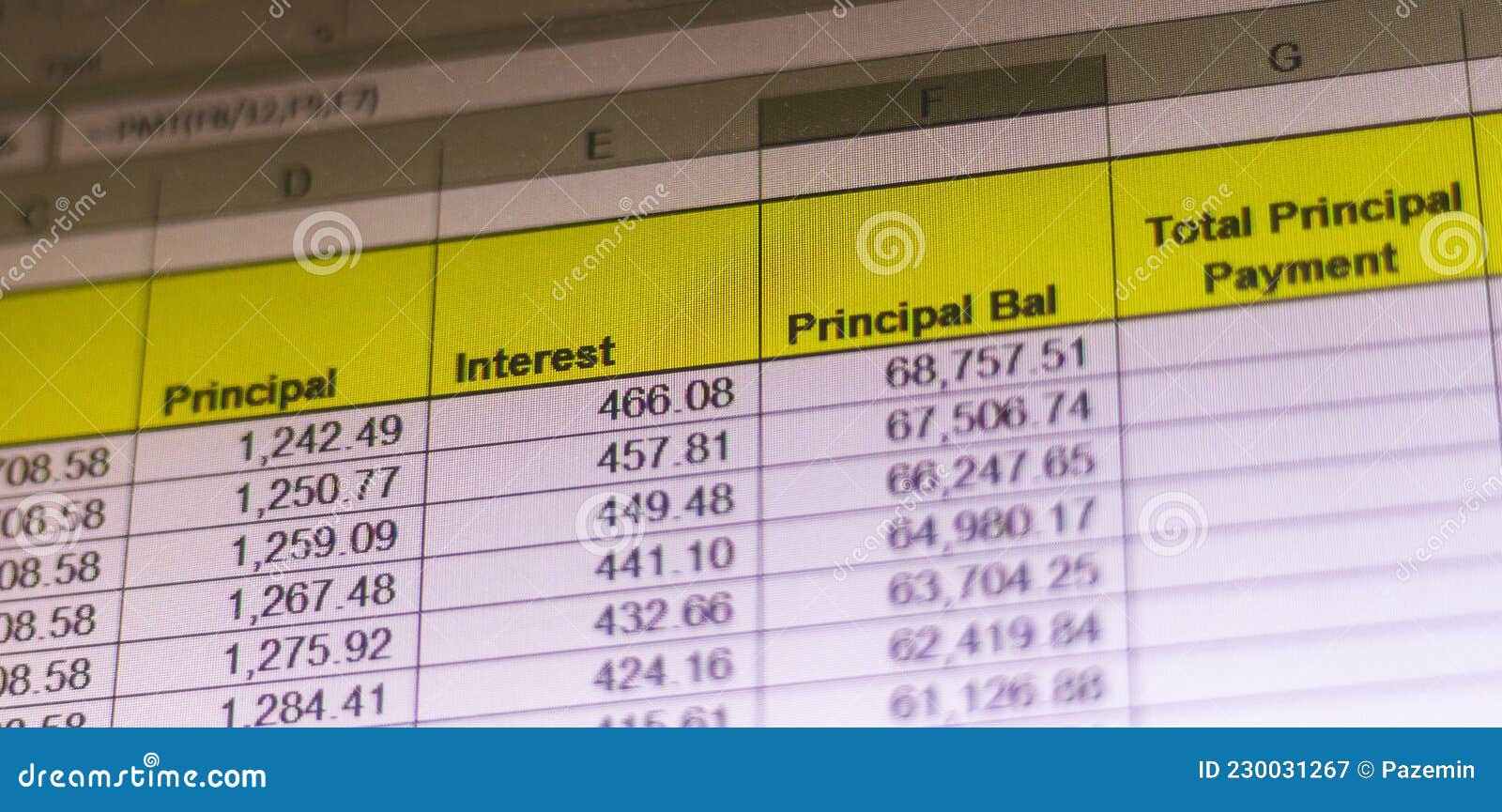 Shot of an Excel Sheet on Computer Screen Showing Bank Loan ...
