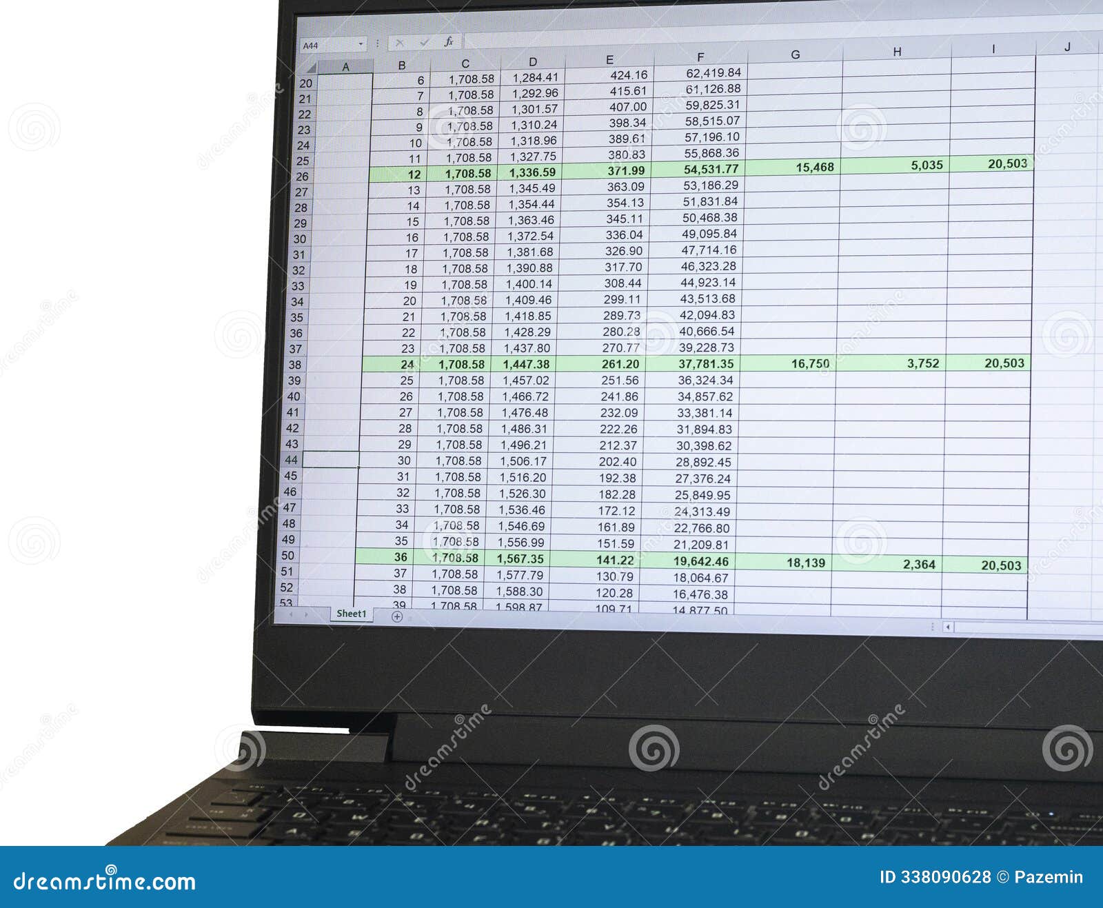 Shot of an Excel Sheet on Computer Screen Showing Bank Loan ...