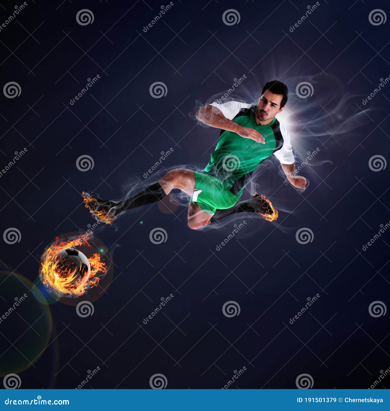 Shot of Football Player. Creative Design Stock Image - Image of ball ...