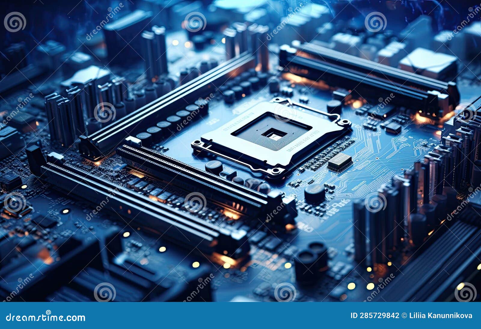 Shot of Generic Printed Circuit Board with Microchips and Other ...