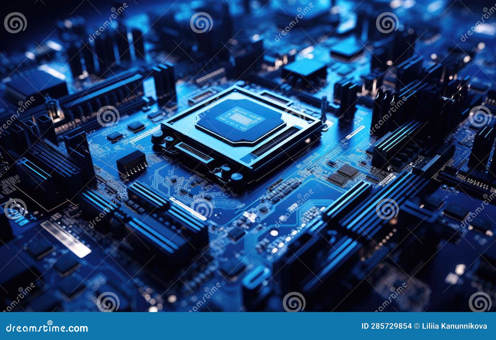 Shot of Generic Printed Circuit Board with Microchips and Other ...