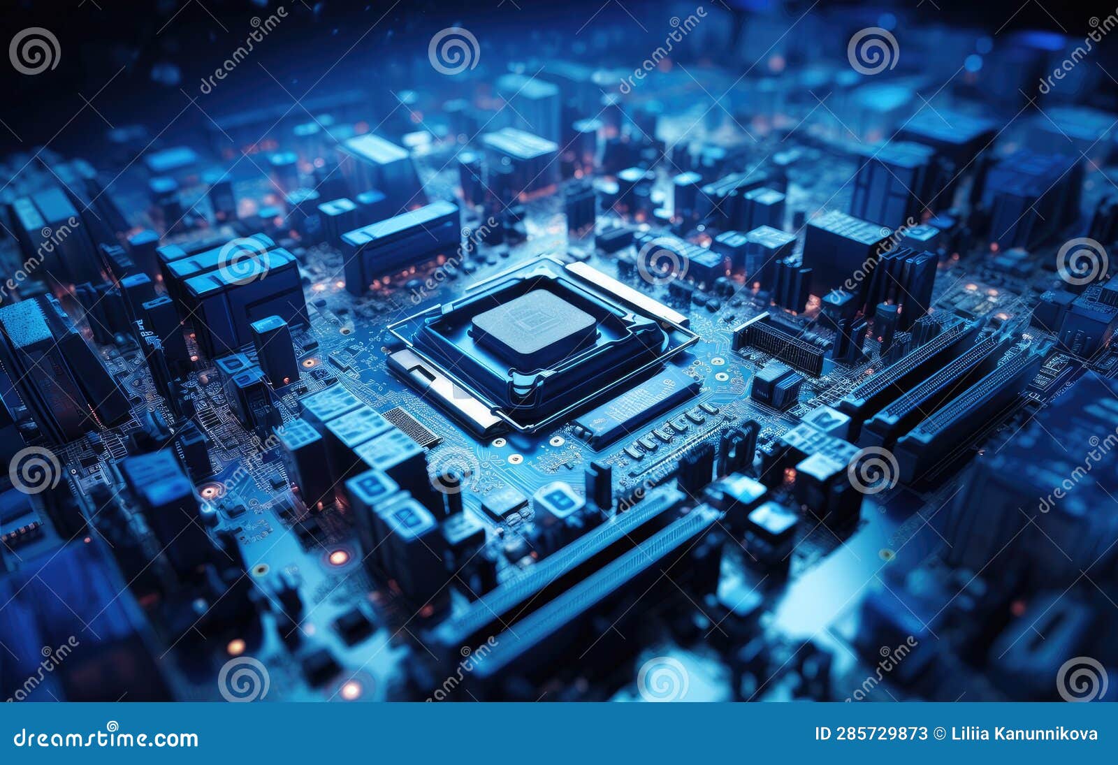 Shot of Generic Printed Circuit Board with Microchips and Other ...
