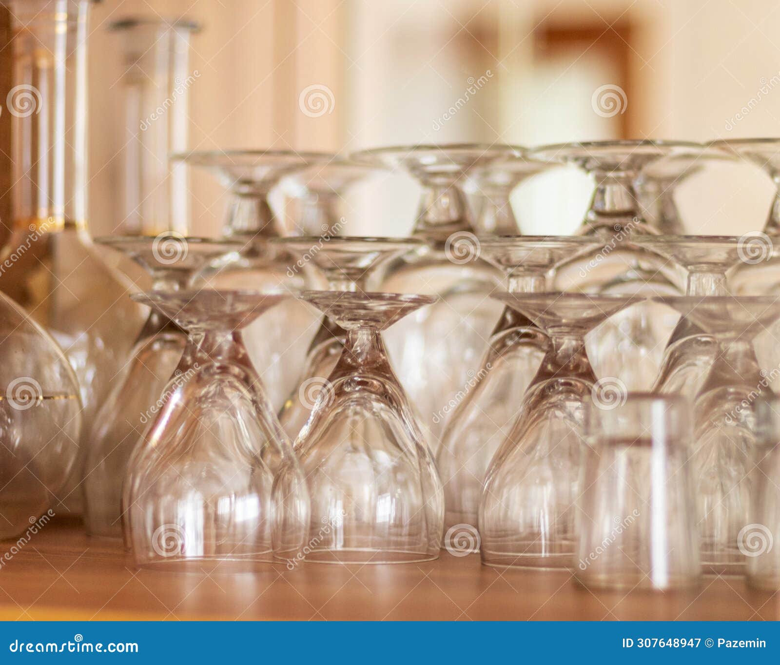 Shot of the Glasses Stacked in the Shelf. Concept Stock Image - Image ...
