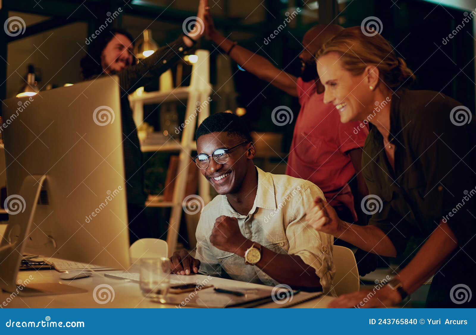 Pushing through the Night really Paid Off. Shot of a Group of ...