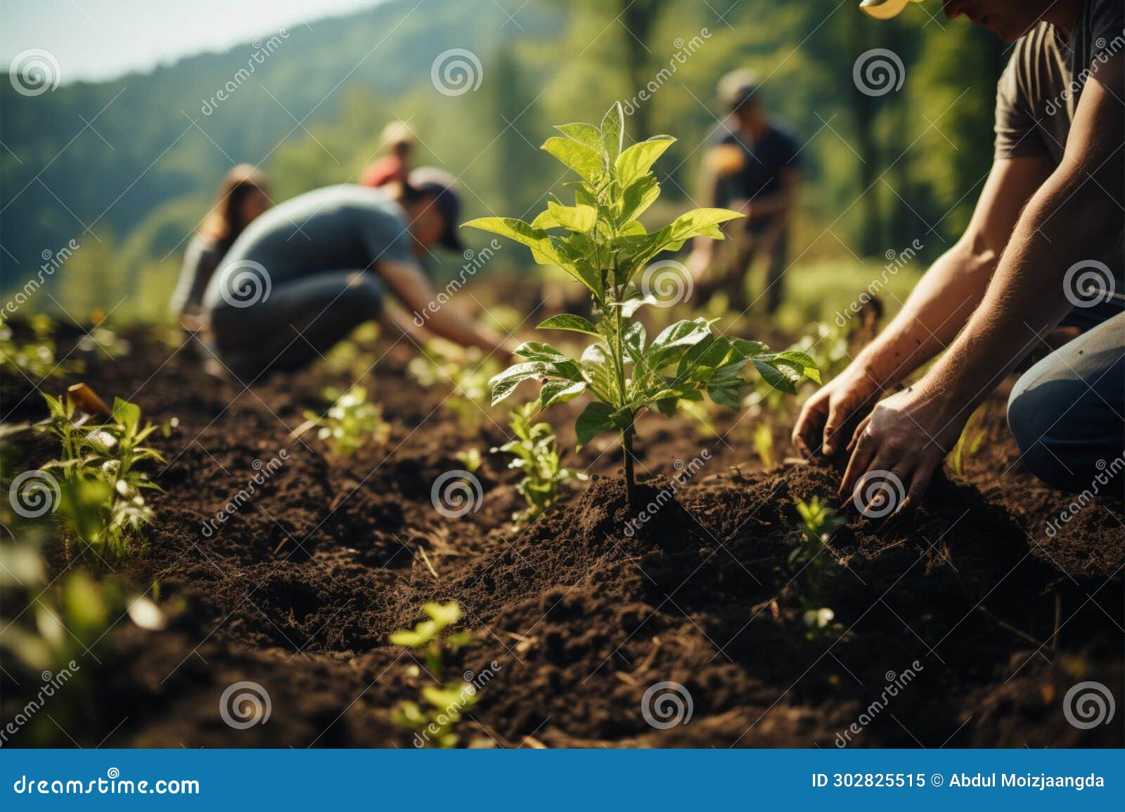Shot a Group of People Planting Trees Stock Illustration - Illustration ...