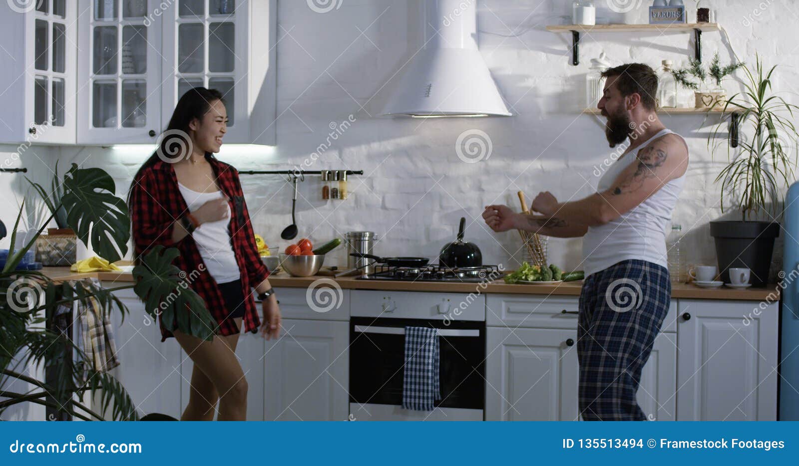 Couple Dancing in the Kitchen Stock Photo - Image of laughing ...
