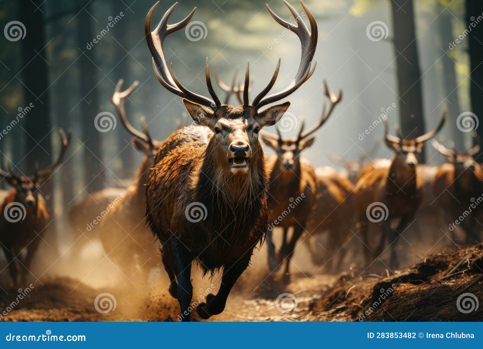 Shot of a Large Herd of Deer Running. Generative AI Stock Illustration ...