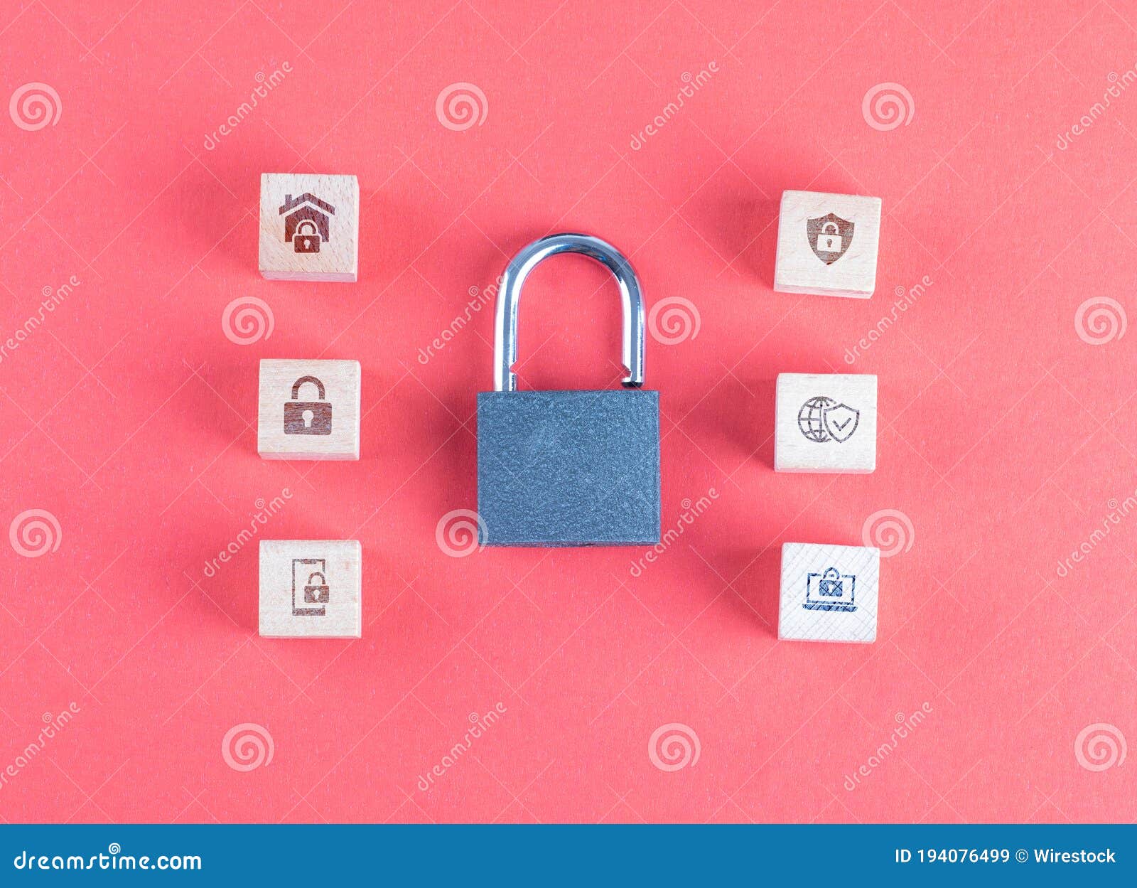 Shot of a Lock and Cubes with Access-related Icons Stock Image - Image ...