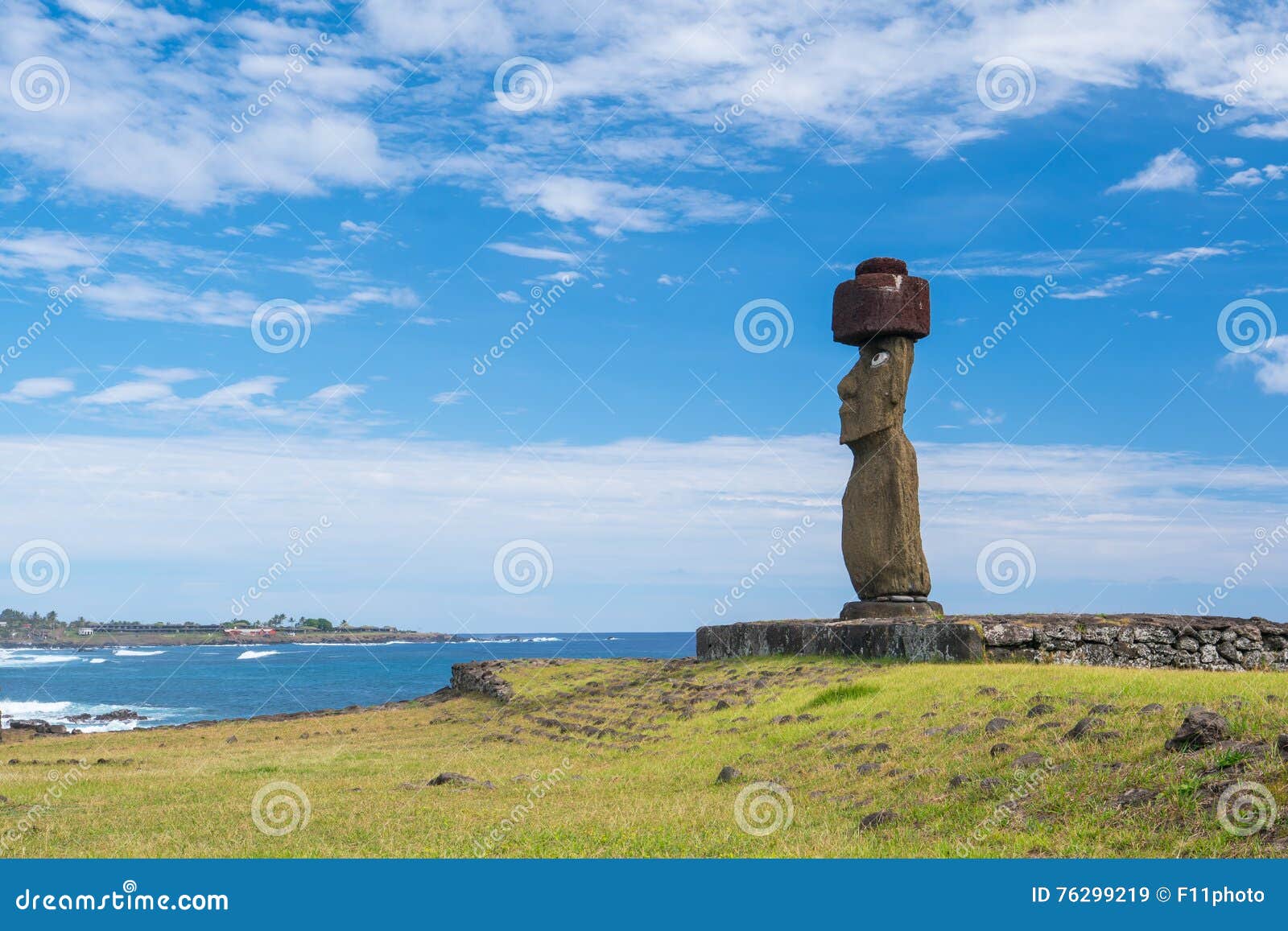 Moai Statues Of Ahu Tongariki Under Clear Blue Sky On Easter Island ...