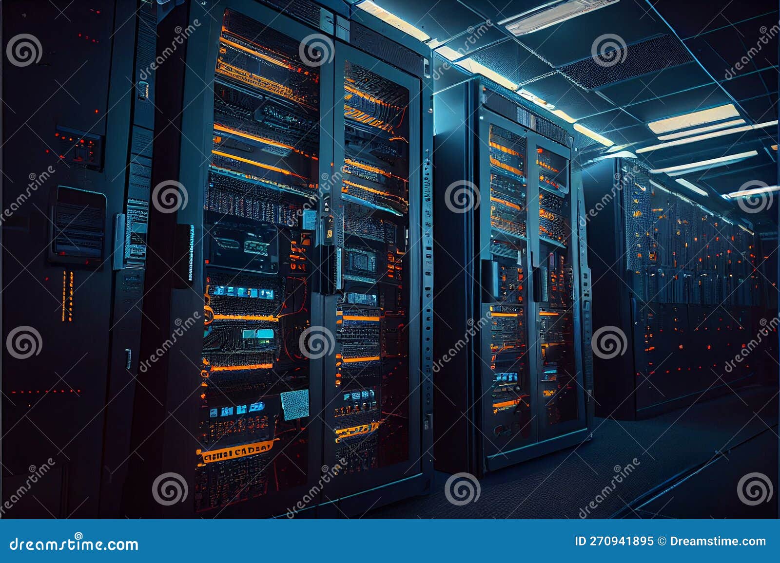 Shot of Modern Data Center with Multiple Rows of Fully Operational ...