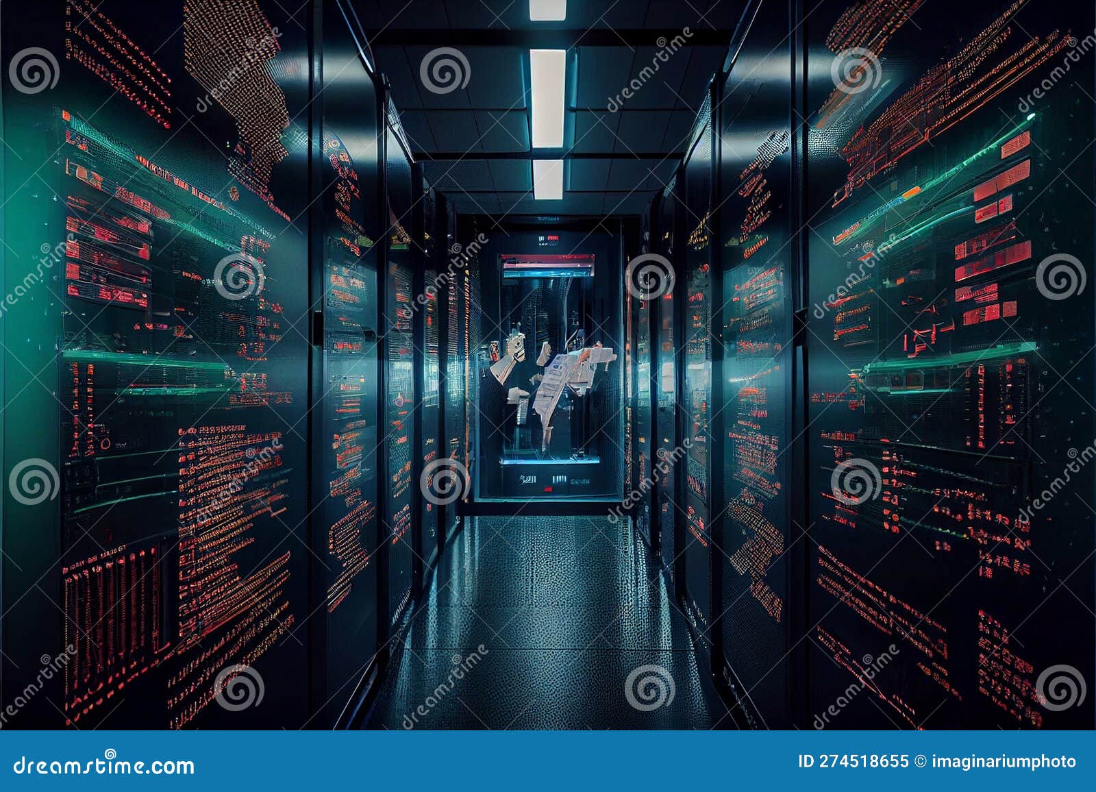 Shot of Modern Data Center with Multiple Rows of Fully Operational ...