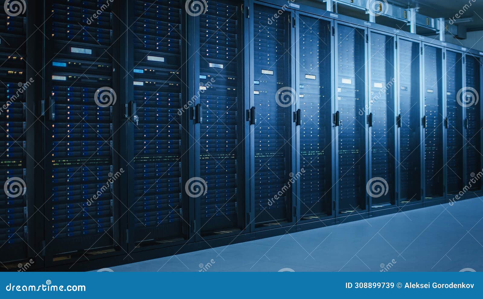 Shot of Modern Data Center with Multiple Rows of Fully Operational ...