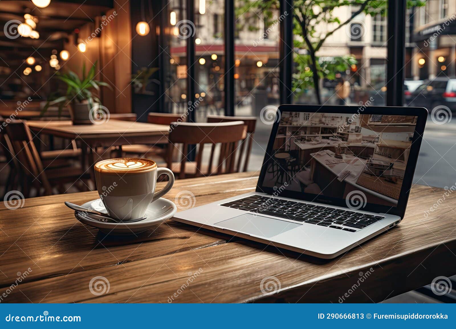 A Shot of a Modern Workspace with a Laptop and a Coffee Cup Stock ...