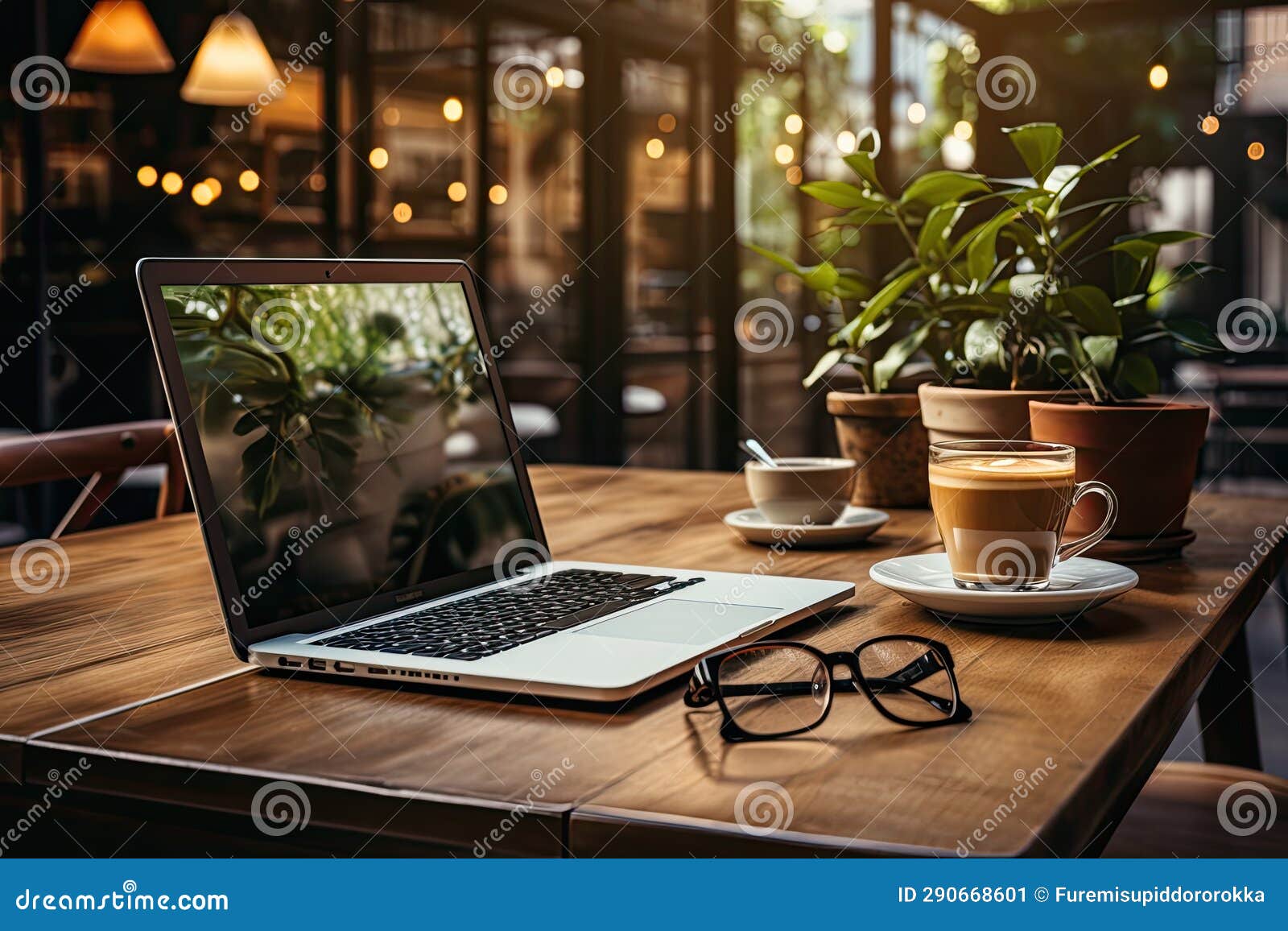 A Shot of a Modern Workspace with a Laptop and a Coffee Cup Stock ...