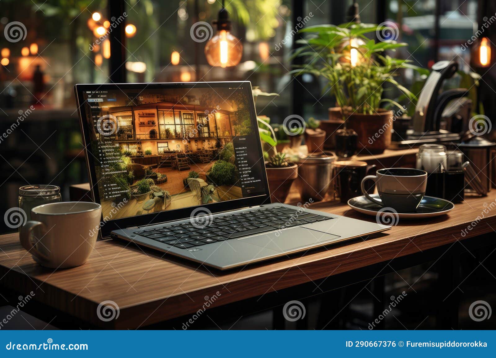 A Shot of a Modern Workspace with a Laptop and a Coffee Cup Stock ...