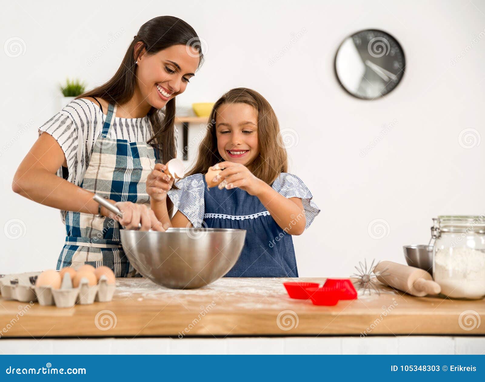 Learning to bake stock image. Image of daughter, domestic - 105348303