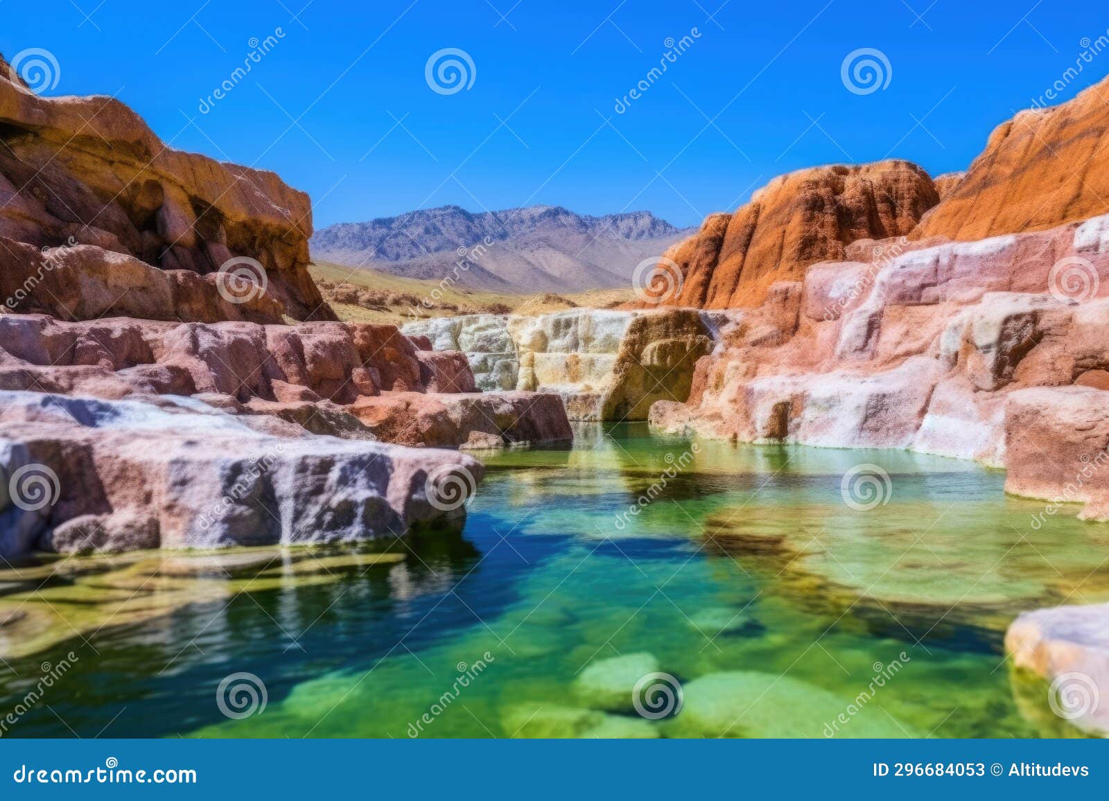 A Shot of Multiple Hot Springs with Different Mineral Colors Stock ...