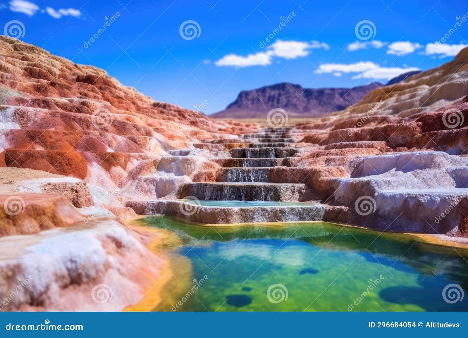A Shot of Multiple Hot Springs with Different Mineral Colors Stock ...