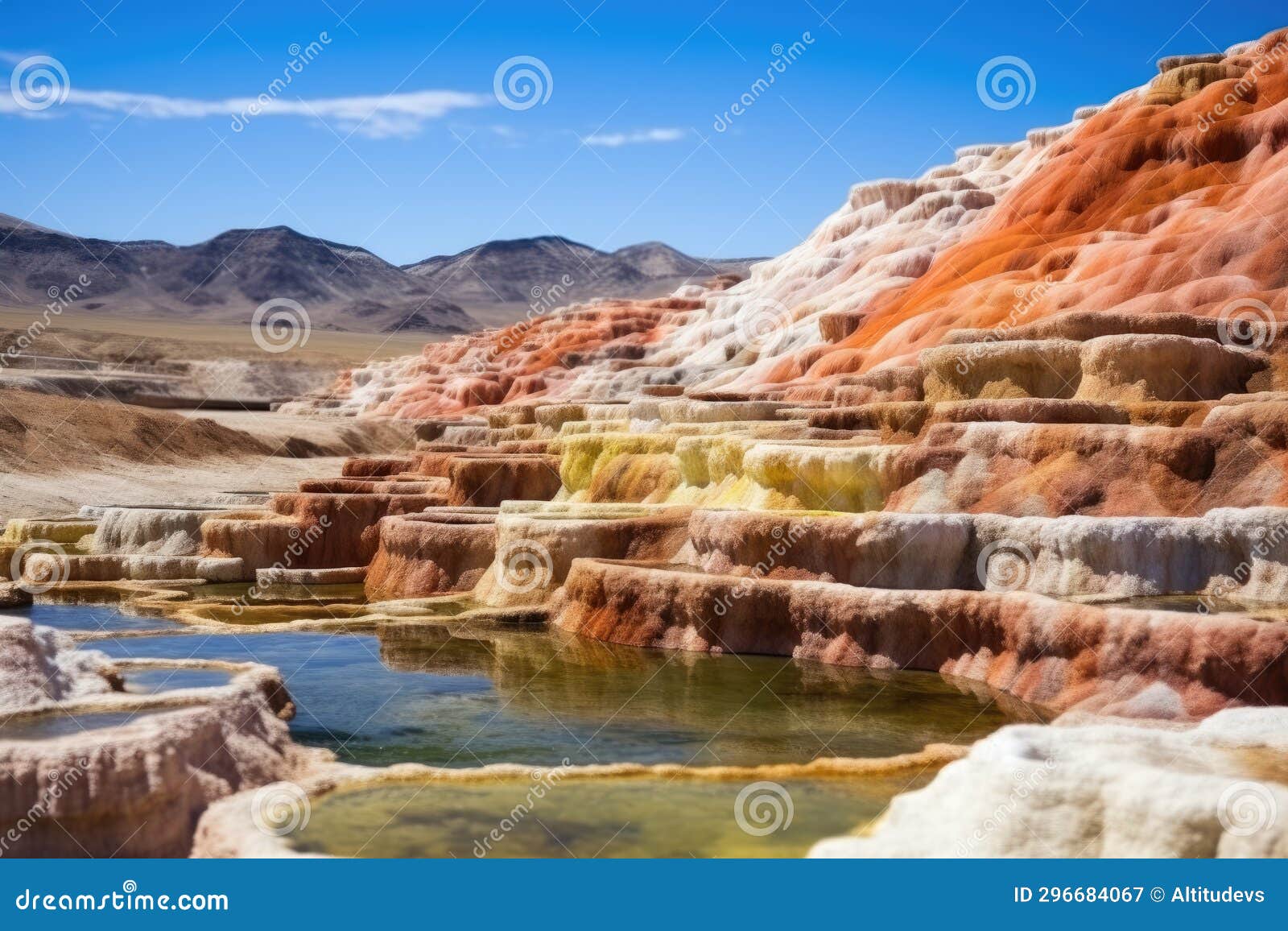 A Shot of Multiple Hot Springs with Different Mineral Colors Stock ...