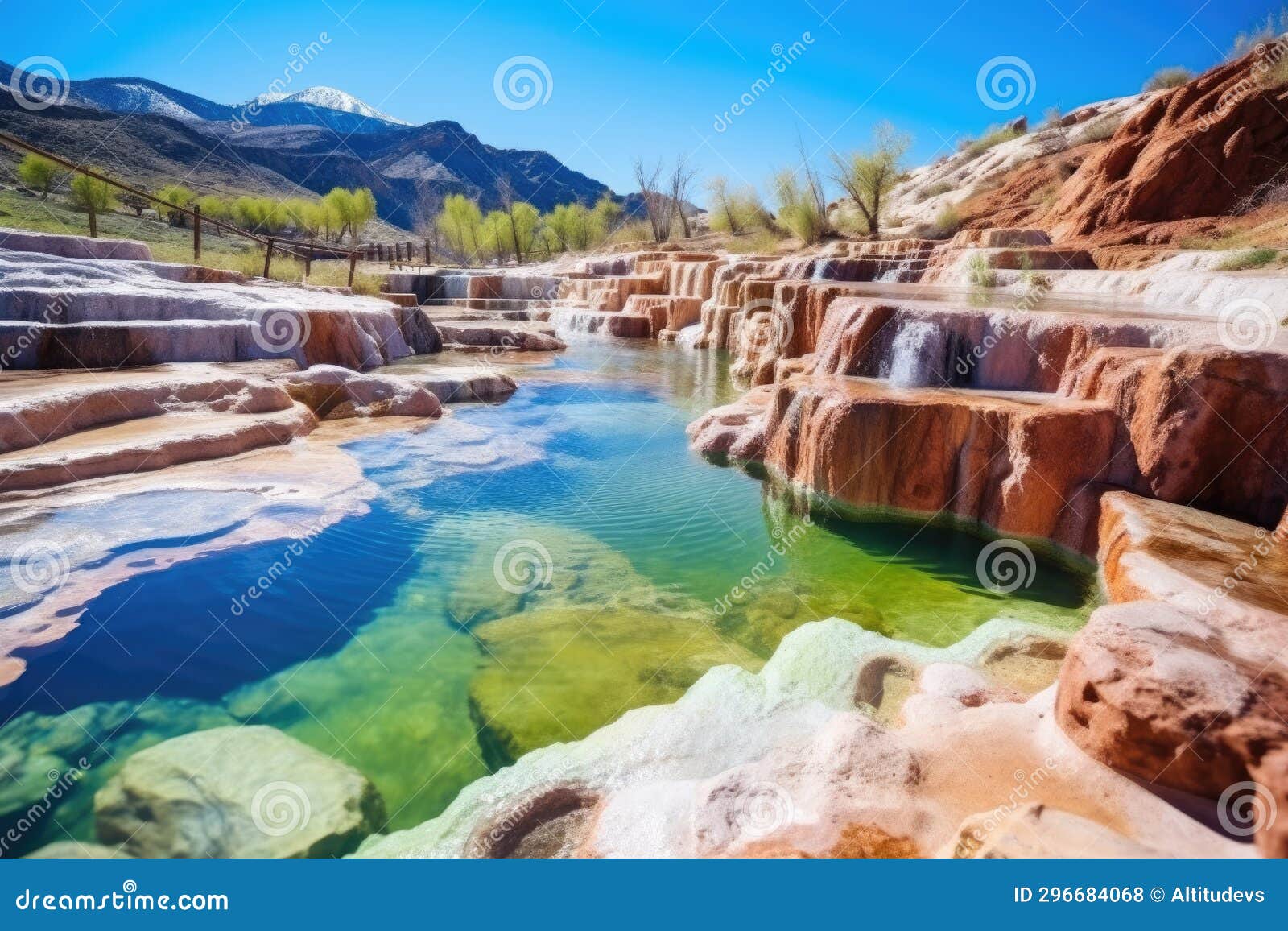 A Shot of Multiple Hot Springs with Different Mineral Colors Stock ...