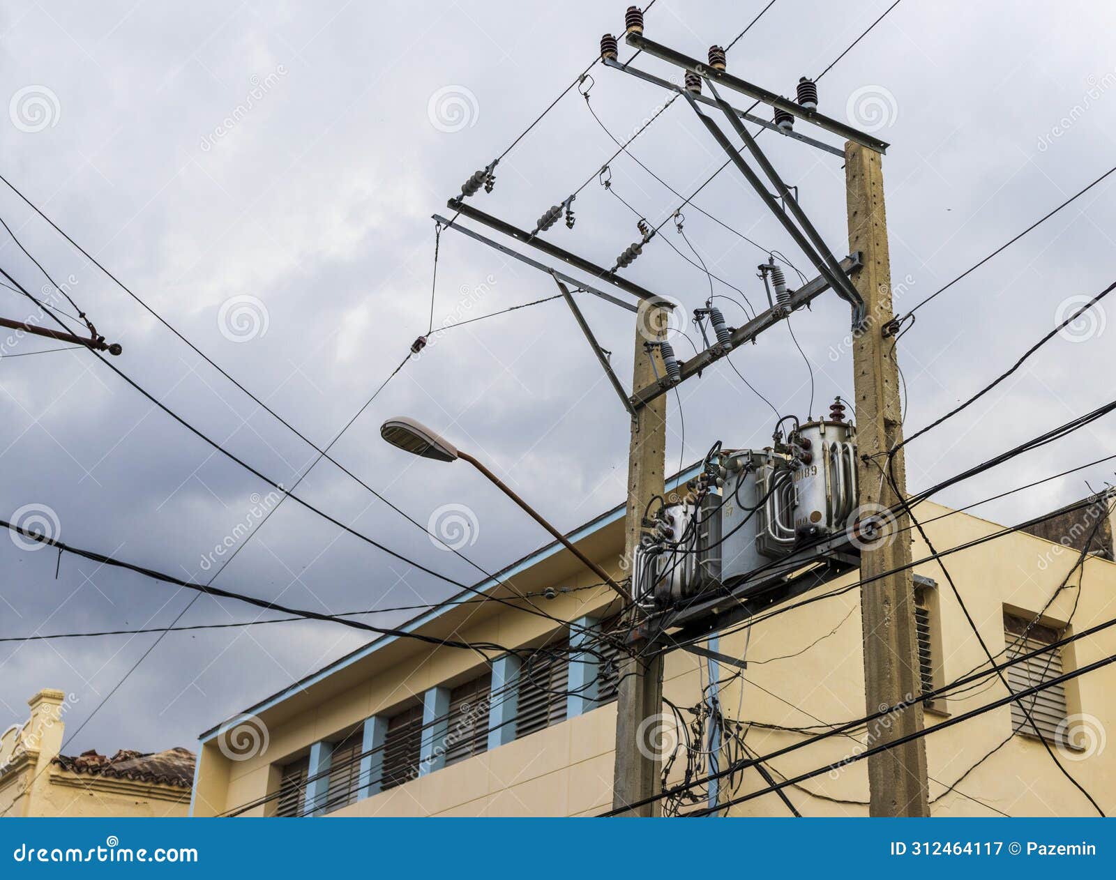 Shot of the Old Electrical Wire Posts in the Village. Concept Stock ...