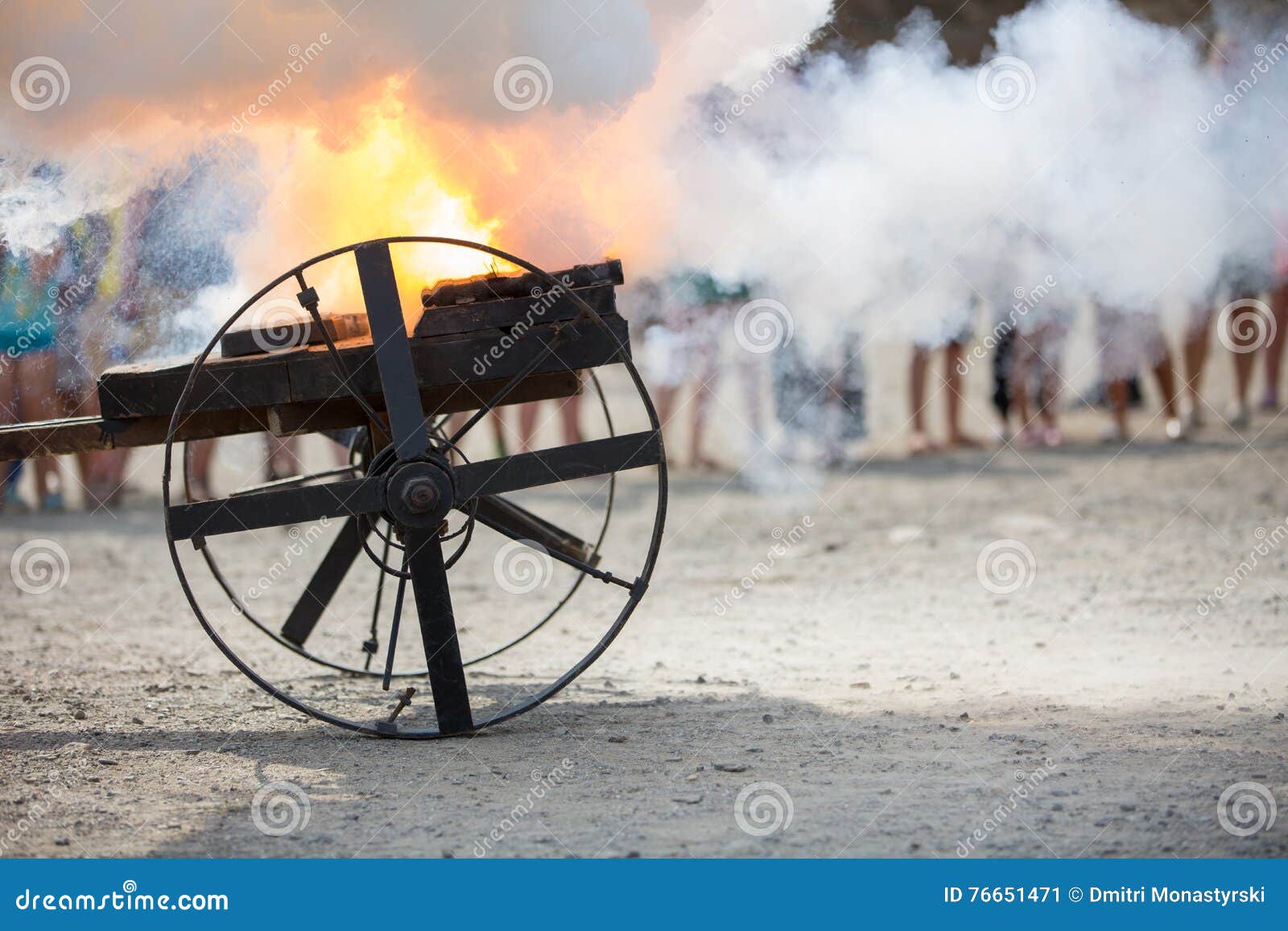 Shot from an Old Gun Powder Burning Fire and Clouds of Smoke Stock ...