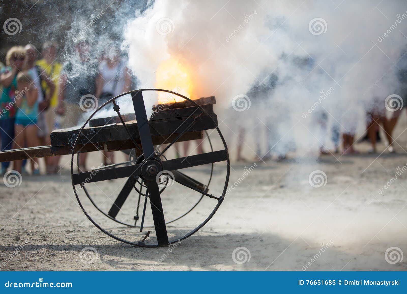 Shot from an Old Gun Powder Burning Fire and Clouds of Smoke Stock ...