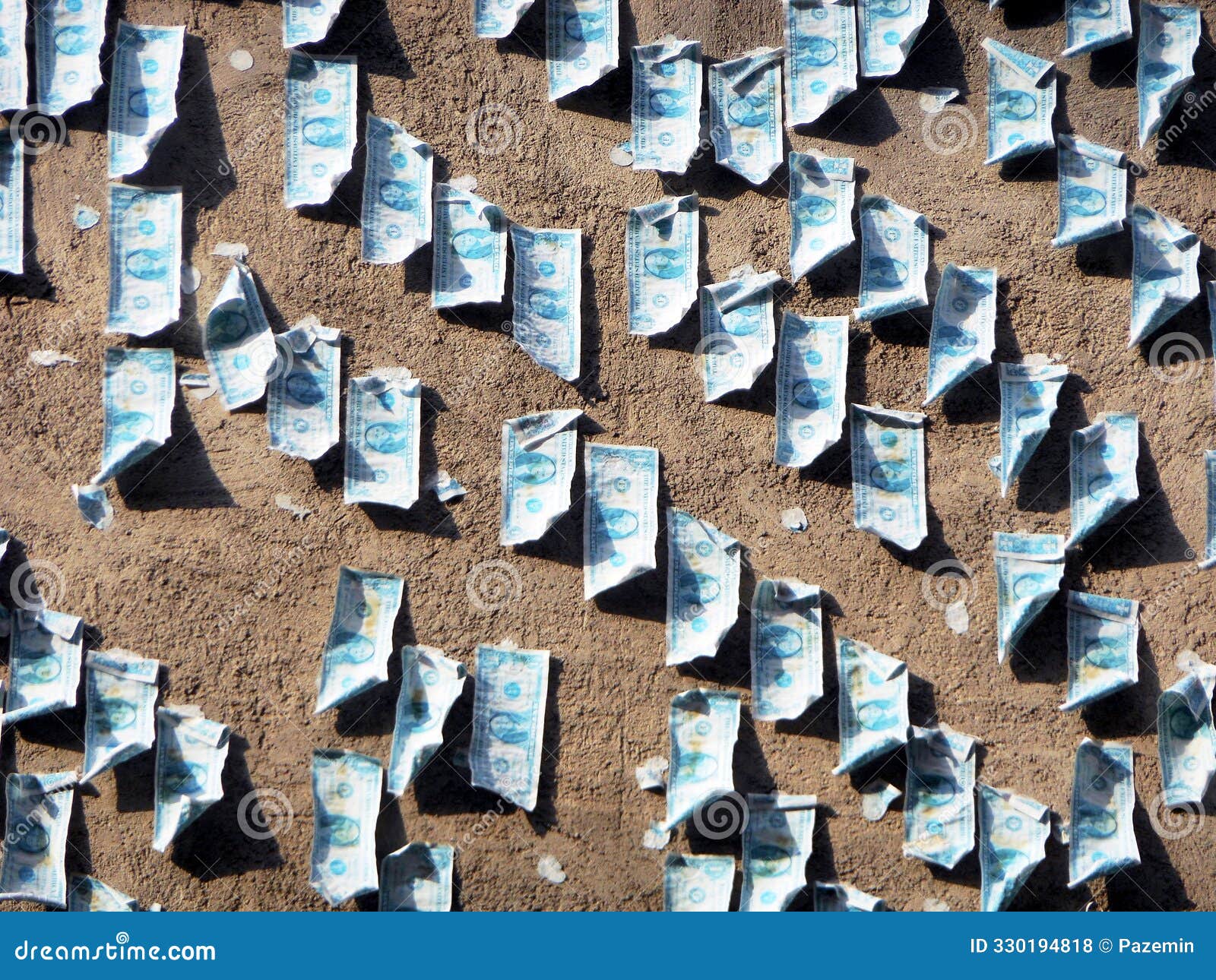 Shot of the Old and Wear Bank Notes of the Dollars on the Mud Wall ...