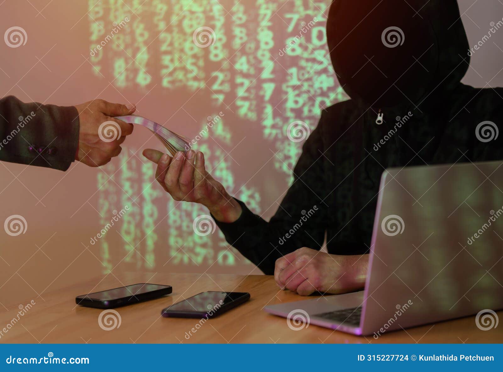 Shot of Person is Giving Money To Computer Hacker To Decrypt Files ...