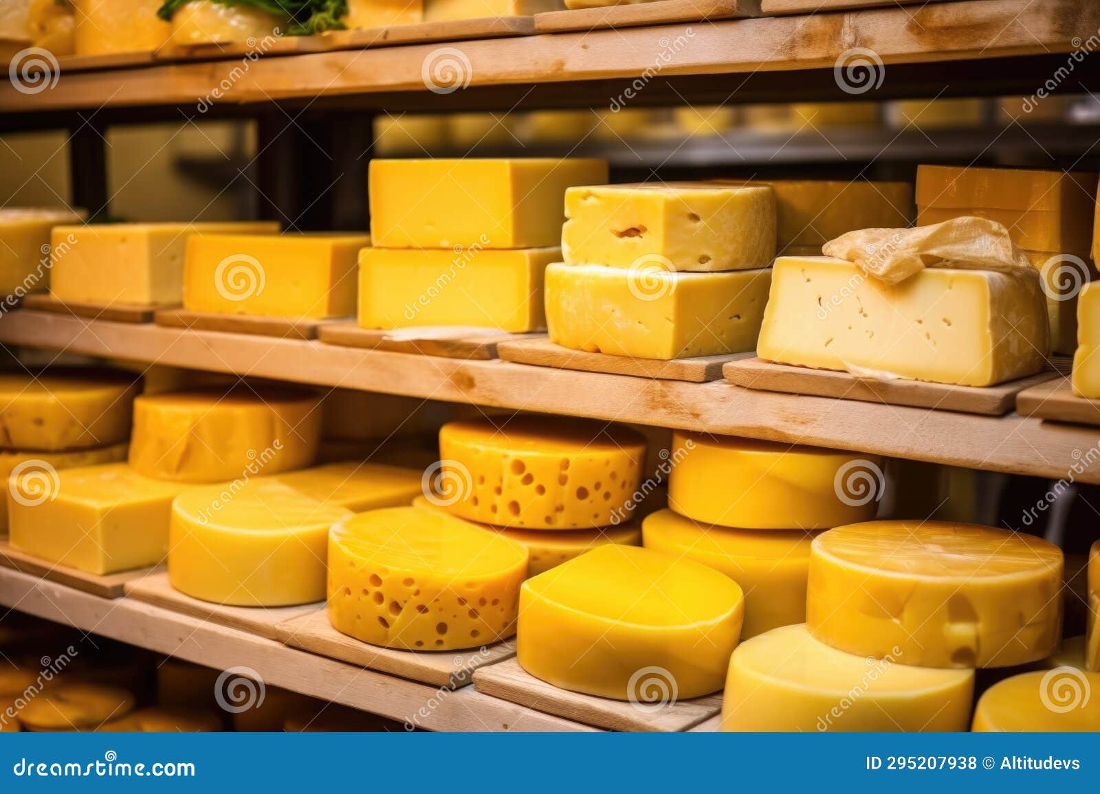 Shot of Professionally Arranged Cheese on Aging Racks Stock Photo ...