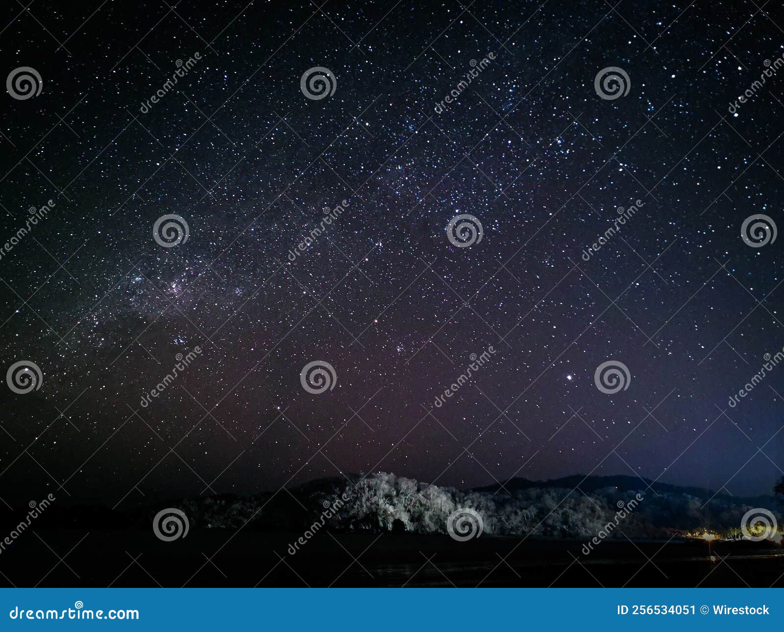 Shot of a Purple Night Sky with a Hill Stock Image - Image of landscape ...