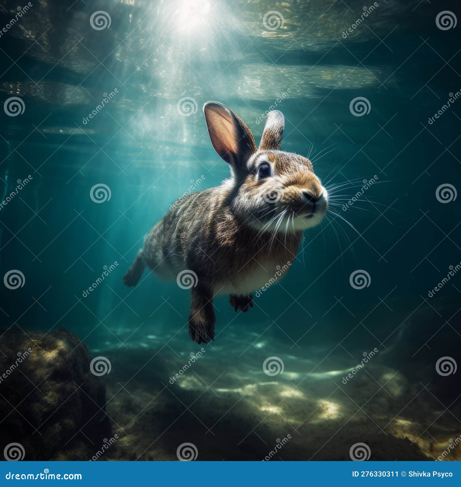 Shot of Rabbit Diving Underwater Generative AI Stock Illustration ...
