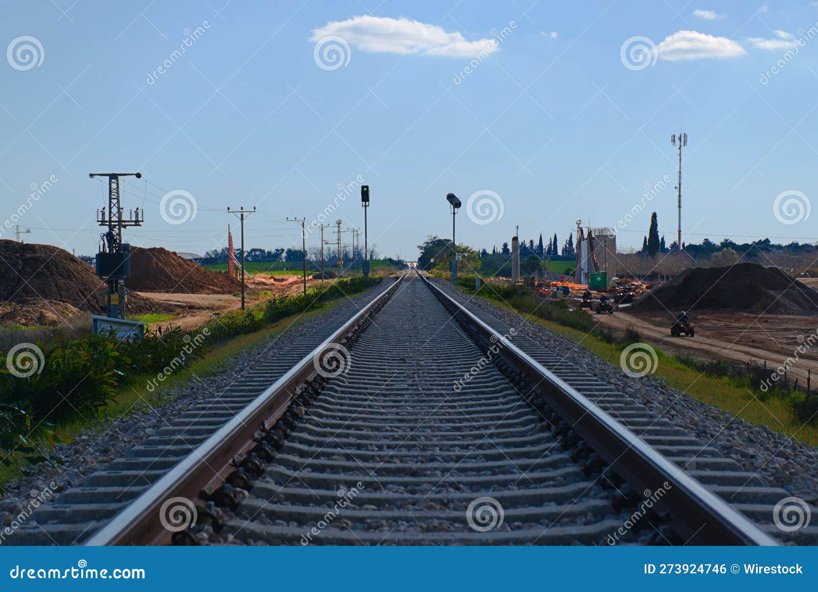 Shot of Railway Tracks with a Construction Site in the Background Stock ...