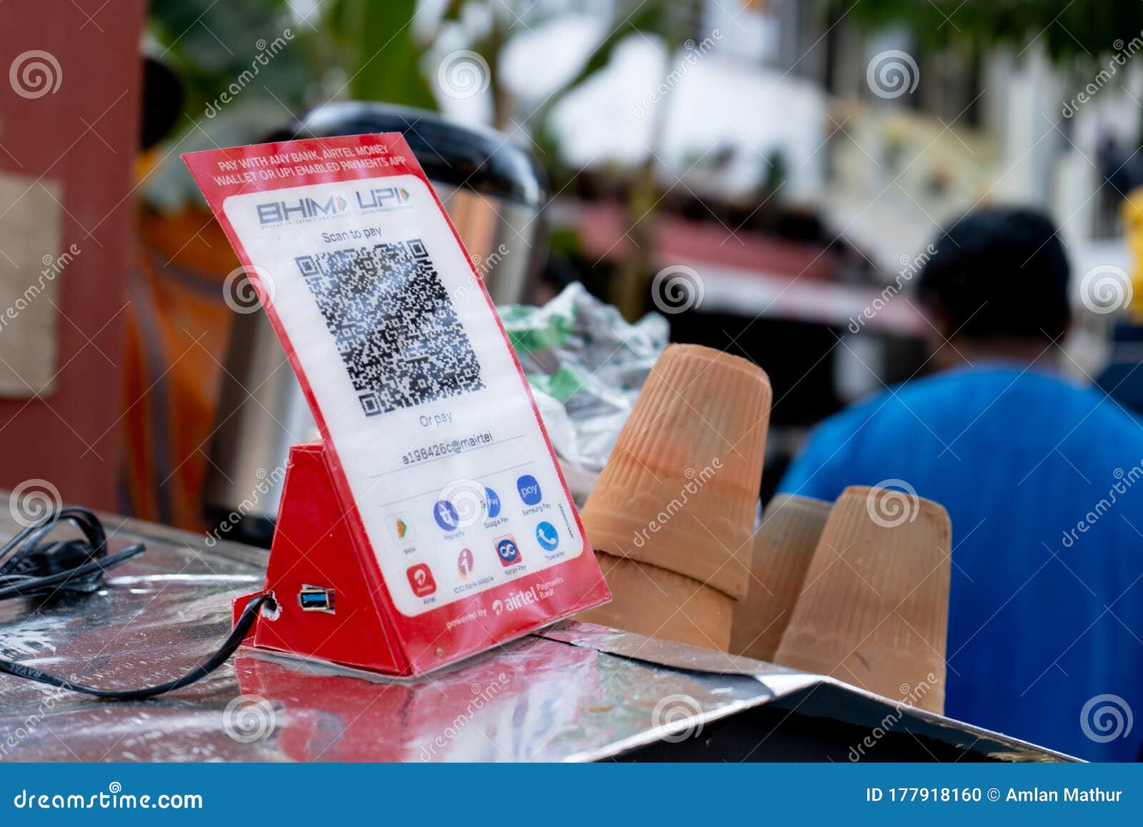 Shot of Red Lit QR Code Holder with BHIM Code Allowing UPI Payment ...