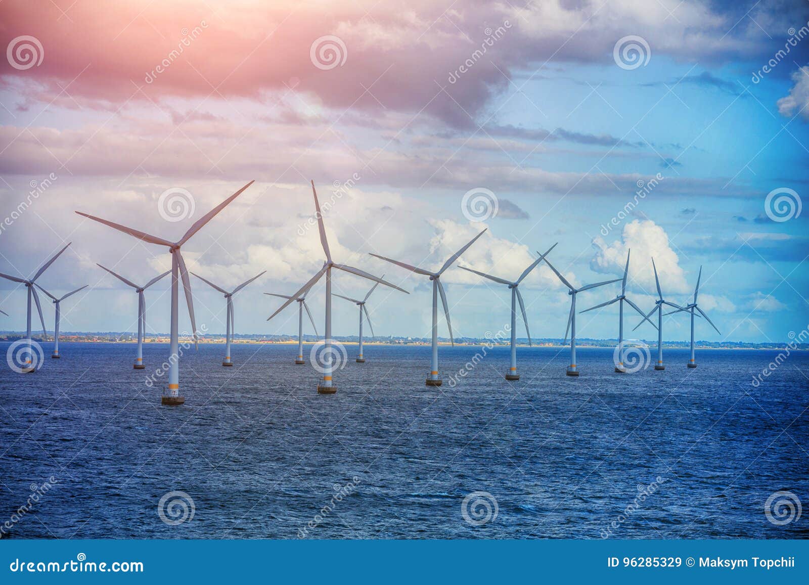 Shot of Row of Floating Wind Turbines Stock Image - Image of offshore ...