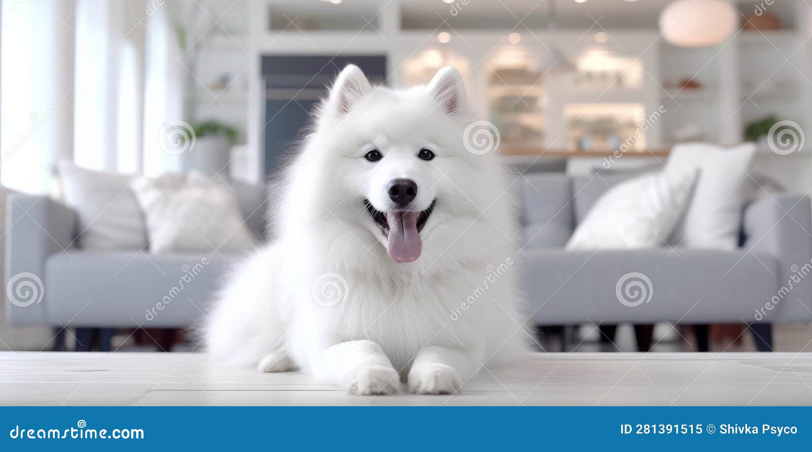 Shot of Samoyed Dog Sit on Sofa Generative AI Stock Illustration ...