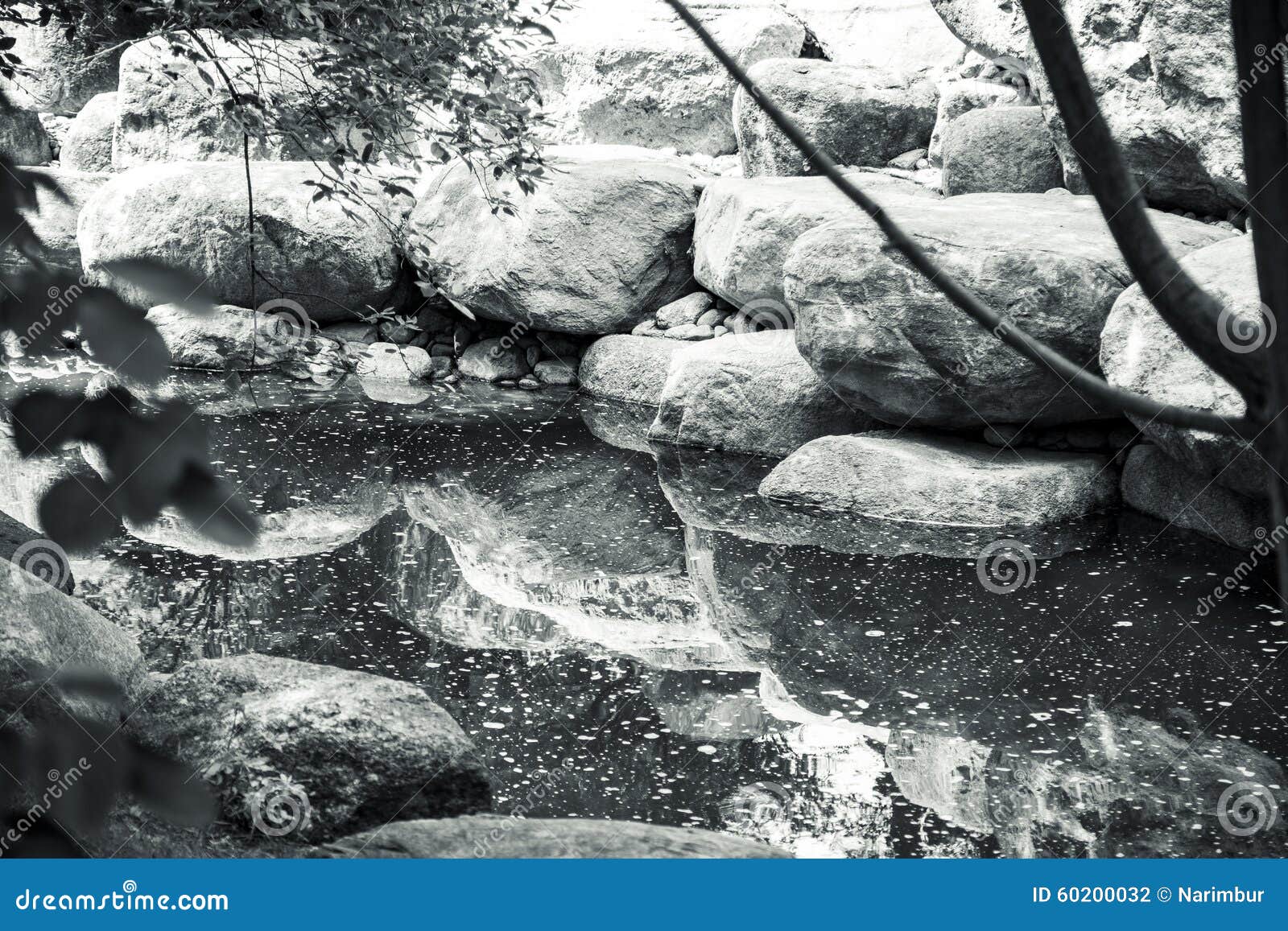 Shot of a Silent Creek with Big Rocks Stock Photo - Image of water ...