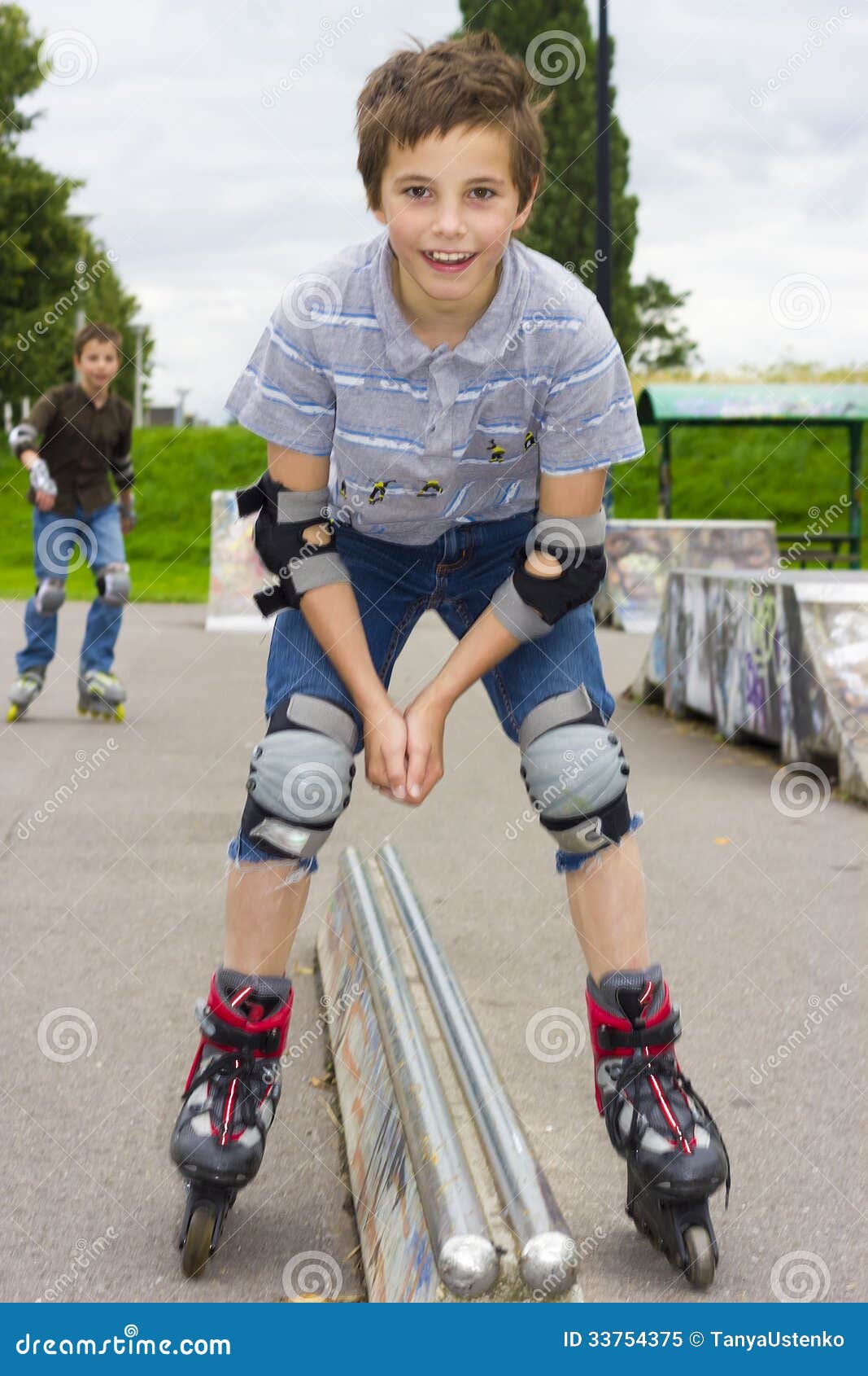 Shot of Sliding Rollerskaters in Protection Kit Stock Image - Image of ...